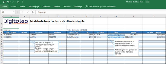 Modelo de fichero cliente Excel Modelo de fichero cliente Excel